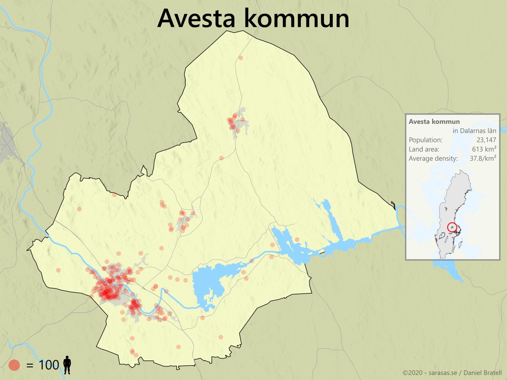 Avesta kommun poulation density map - Sarasas Maps
