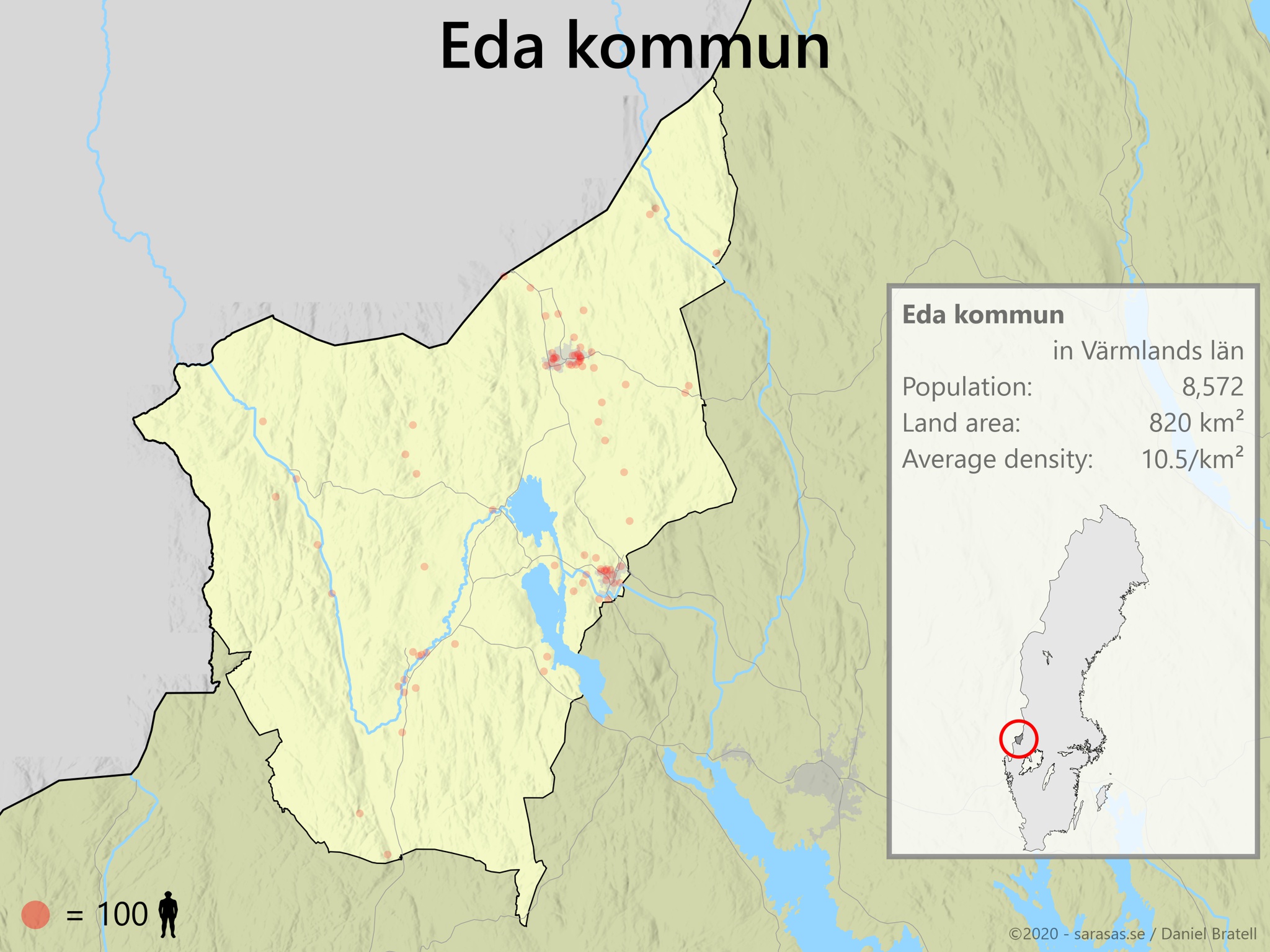 Eda kommun poulation density map - Sarasas Maps