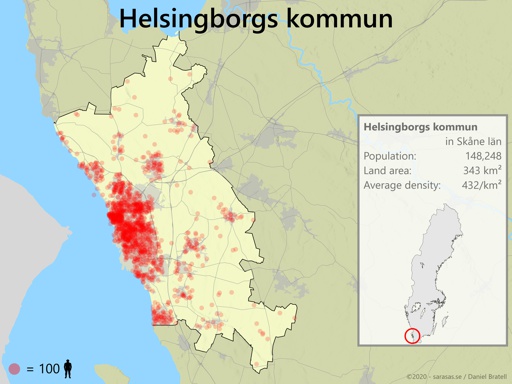 Helsingborgs kommun poulation density map - Sarasas Maps
