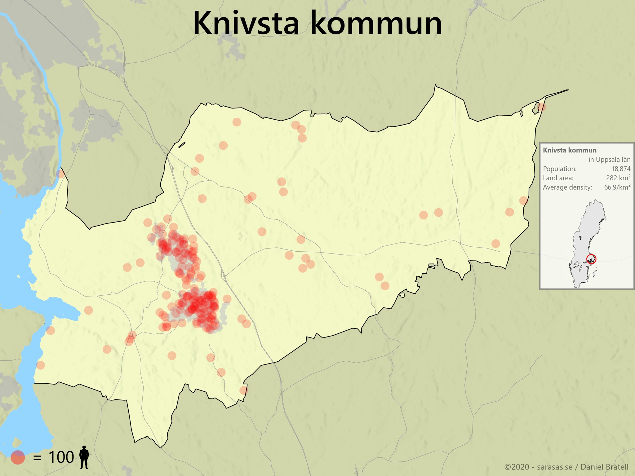 Knivsta kommun poulation density map - Sarasas Maps