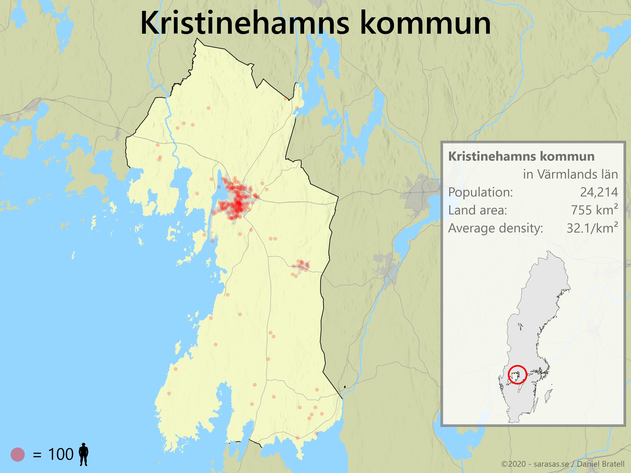 Kristinehamns kommun poulation density map - Sarasas Maps