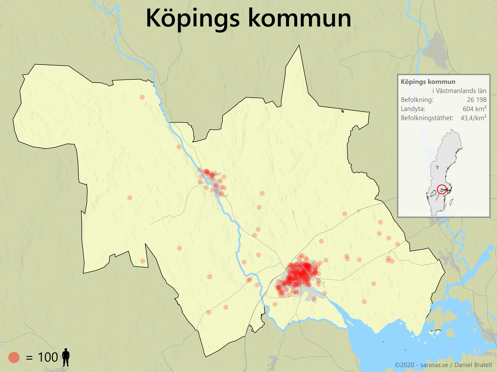 Köpings kommun karta över befolkningstäthet - Sarasas Maps
