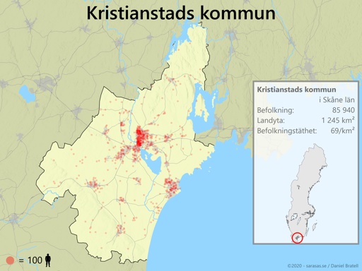 Kristianstads kommun karta över befolkningstäthet - Sarasas Maps