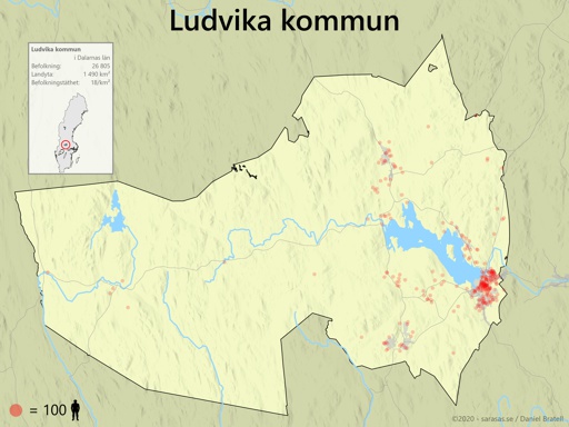 Ludvika kommun karta över befolkningstäthet - Sarasas Maps