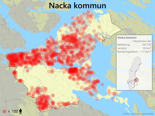 Nacka kommun karta över befolkningstäthet - Sarasas Maps