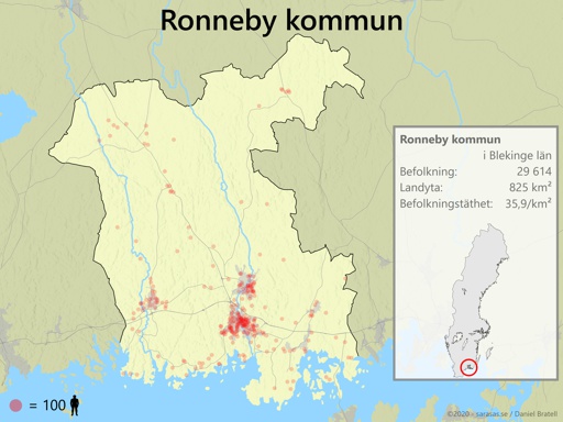 Ronneby kommun karta över befolkningstäthet - Sarasas Maps