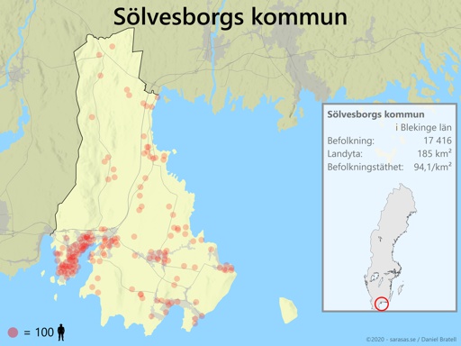 Sölvesborgs kommun karta över befolkningstäthet - Sarasas Maps