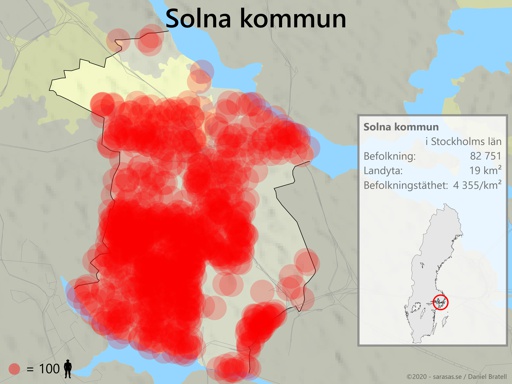 Solna kommun karta över befolkningstäthet - Sarasas Maps