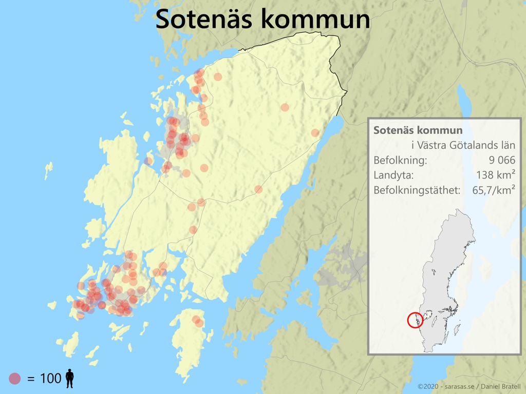 Sotenäs kommun karta över befolkningstäthet - Sarasas Maps
