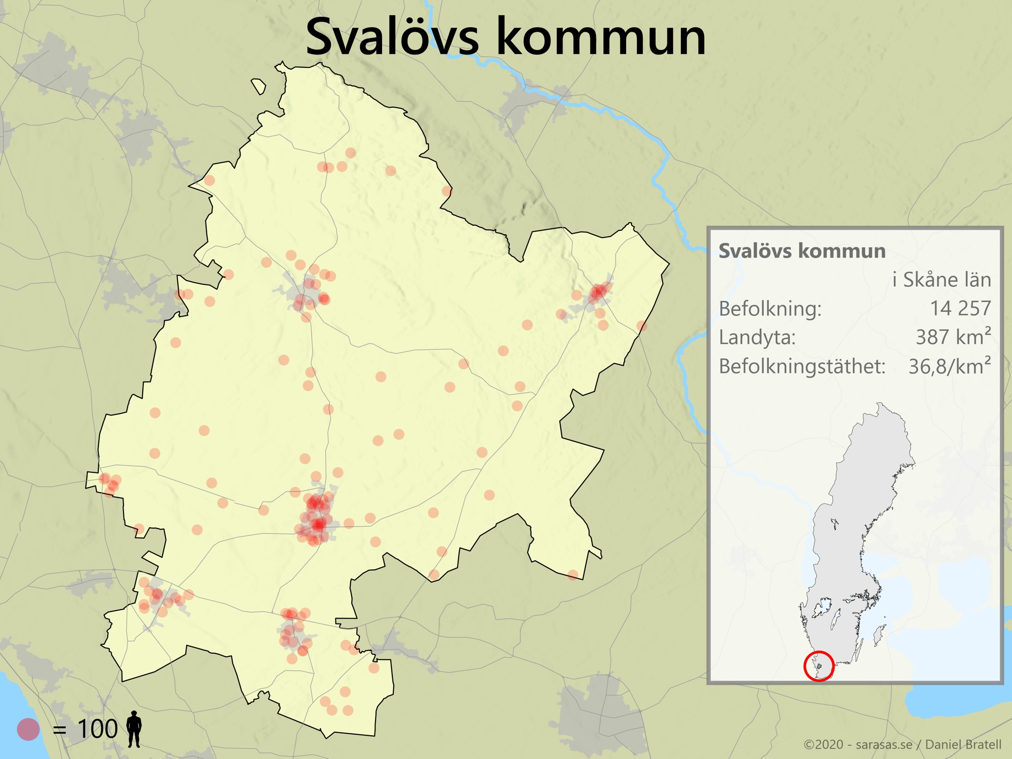 Svalövs kommun karta över befolkningstäthet - Sarasas Maps